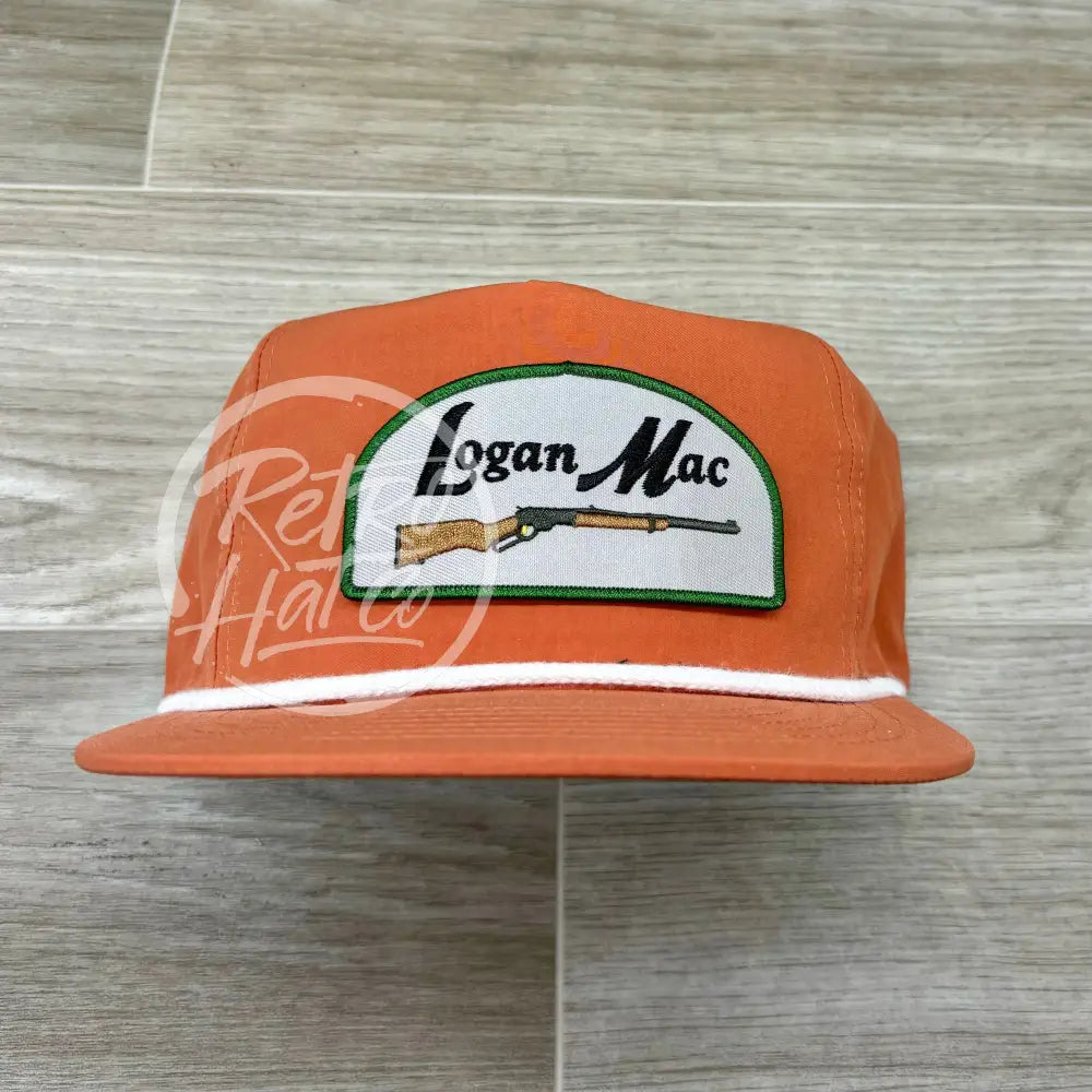 Logan Mac Rifle Patch (arch) on Orange Poly Retro Rope Hat