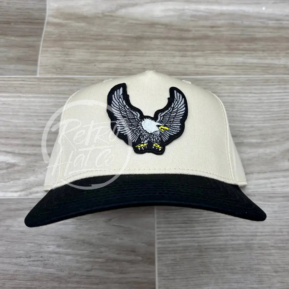 Screaming Eagle / Biker Patch on Natural/Black Retro Hat