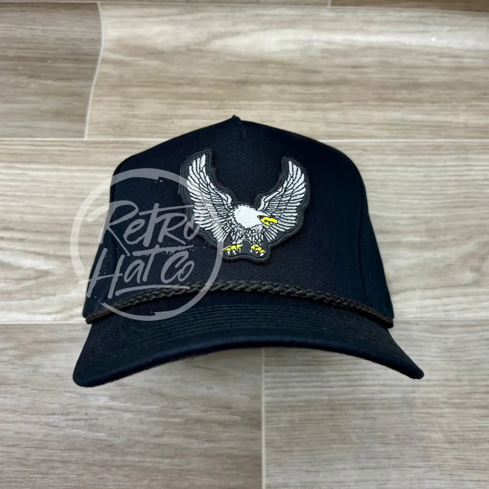 Screaming Eagle / Biker Patch on Tall Black Retro Rope Hat