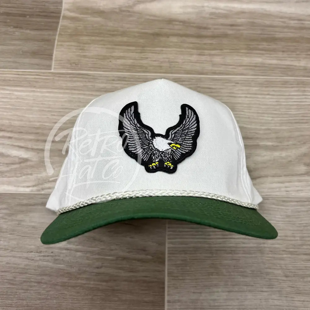 Screaming Eagle / Biker Patch on White/Green Retro Rope Hat