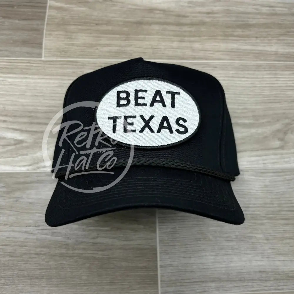 Beat Texas Patch on Tall Black Retro Rope Hat