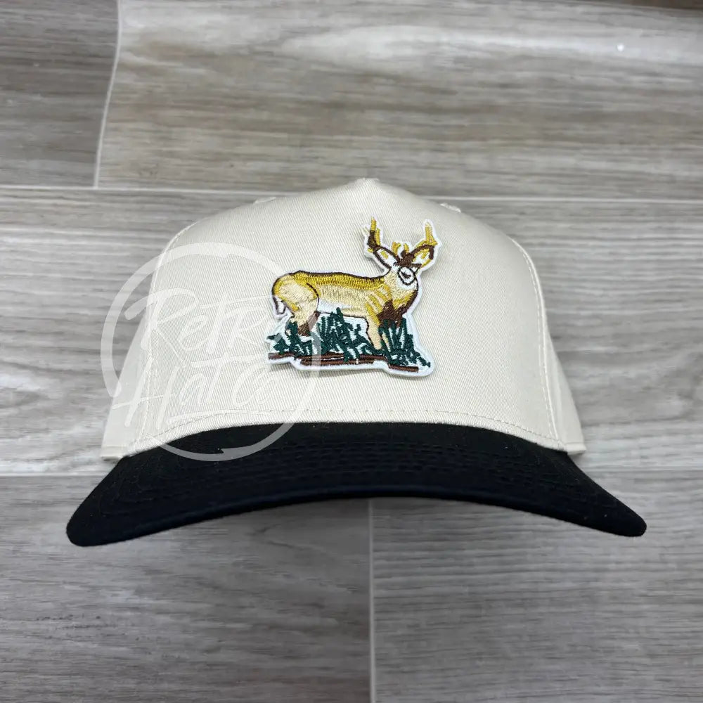 Buck / Deer (Full) Patch on Natural/Black Retro Hat