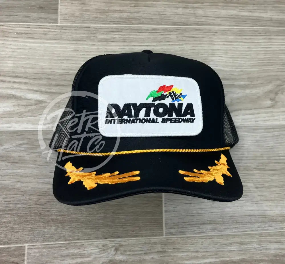 Daytona Speedway Patch on Black Meshback Trucker Hat w/Scrambled Eggs