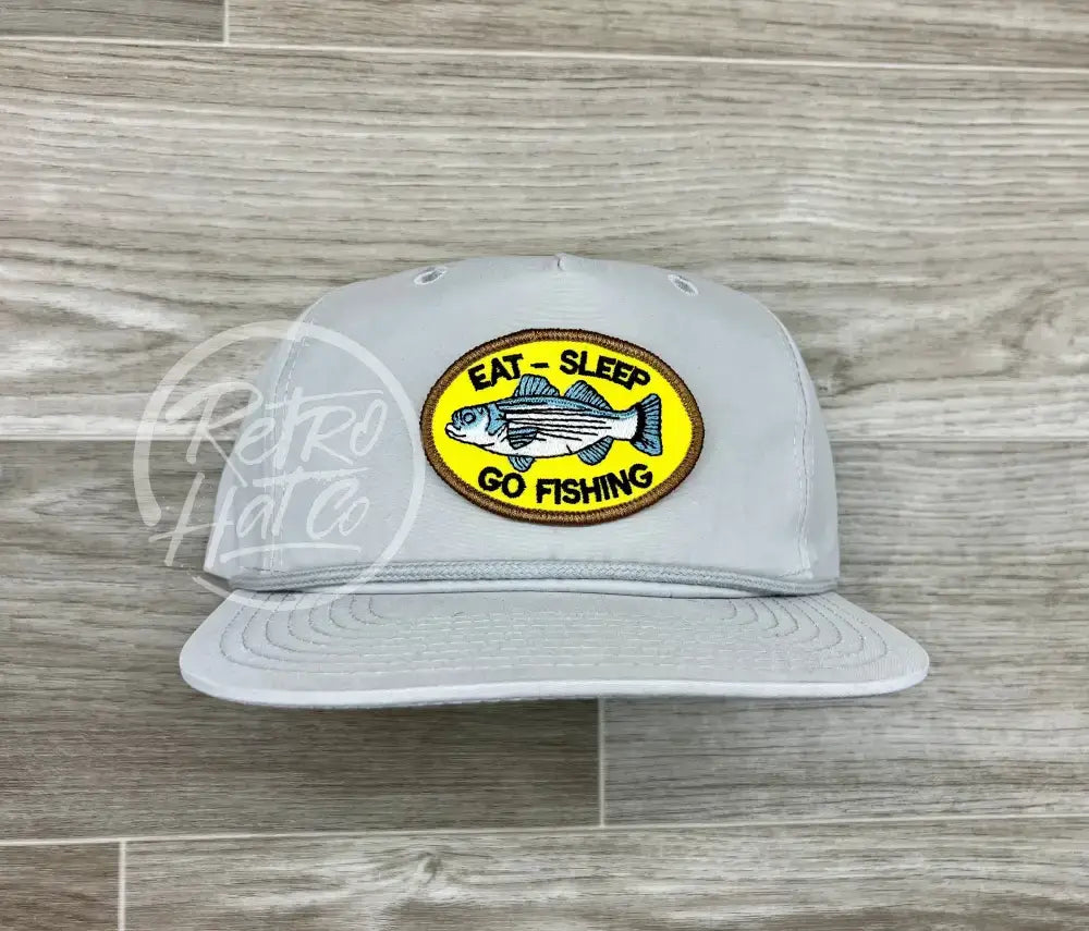 Eat Sleep Fish Patch on Smoke Gray Retro Rope Hat