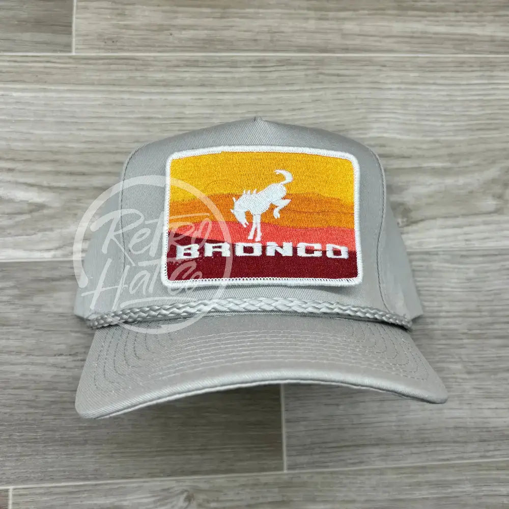 Ford Bronco Patch on Tall Gray Retro Rope Hat