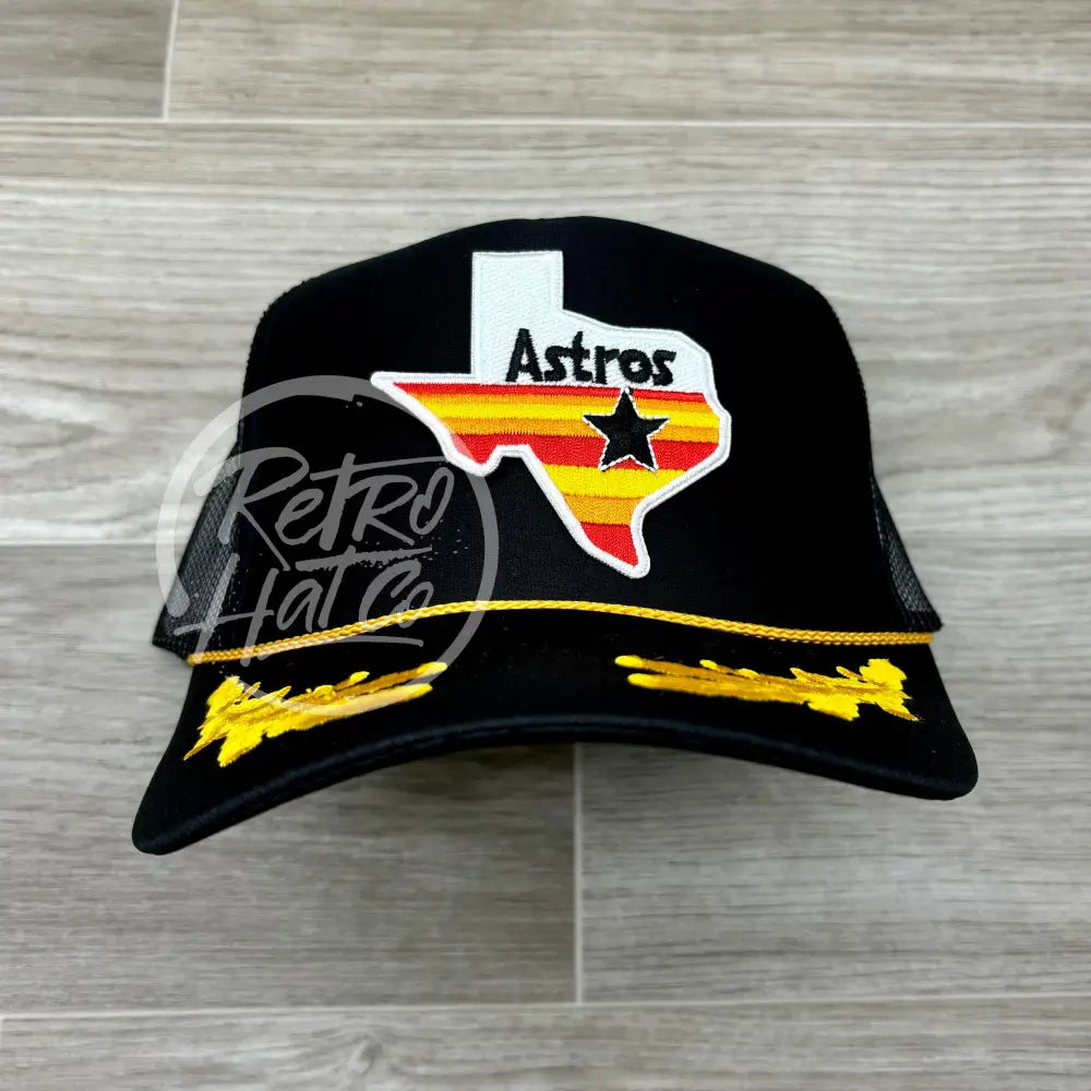 Houston Astros / Texas Patch on Black Meshback Trucker Hat w/Scrambled