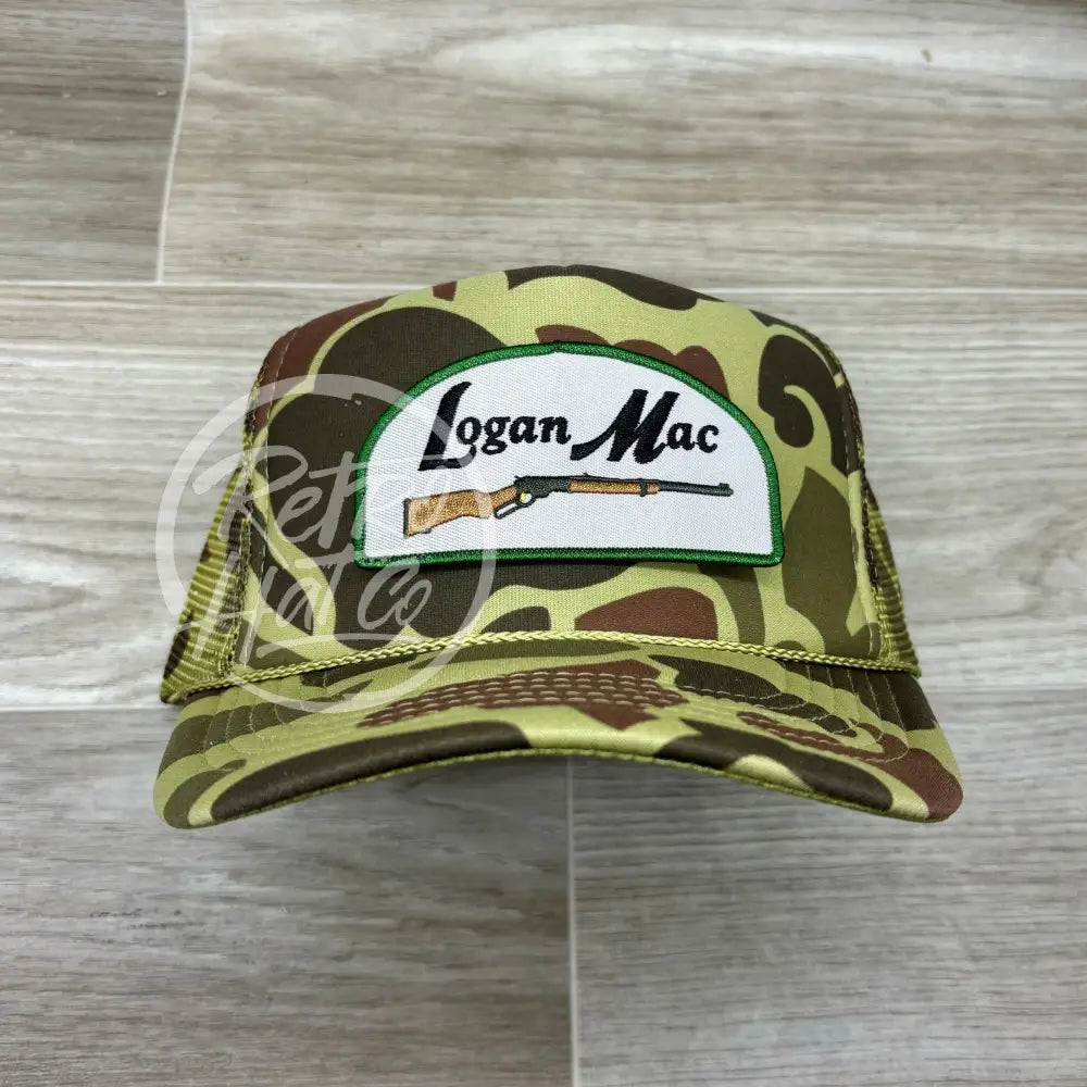 Logan Mac Rifle Patch (arch) on Full Camo Meshback Trucker Hat
