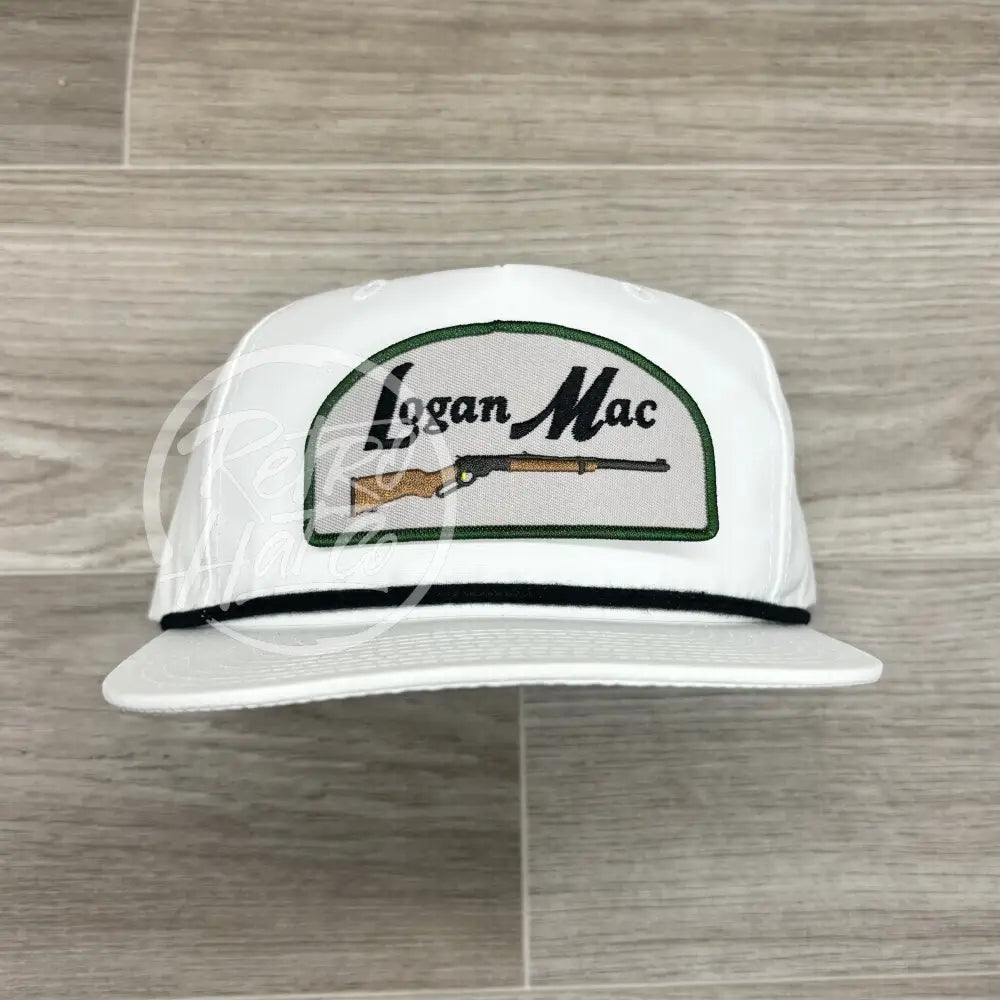Logan Mac Rifle Patch on White Retro Hat w/Black Rope