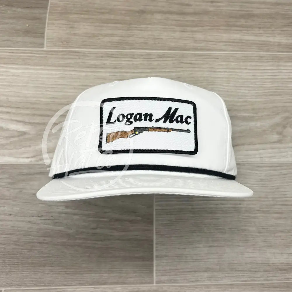 Logan Mac Rifle Patch on White Retro Hat w/Black Rope
