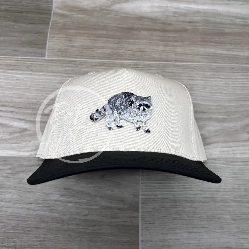 Raccoon / Trash Panda / Bandit on Natural/Black Retro Hat