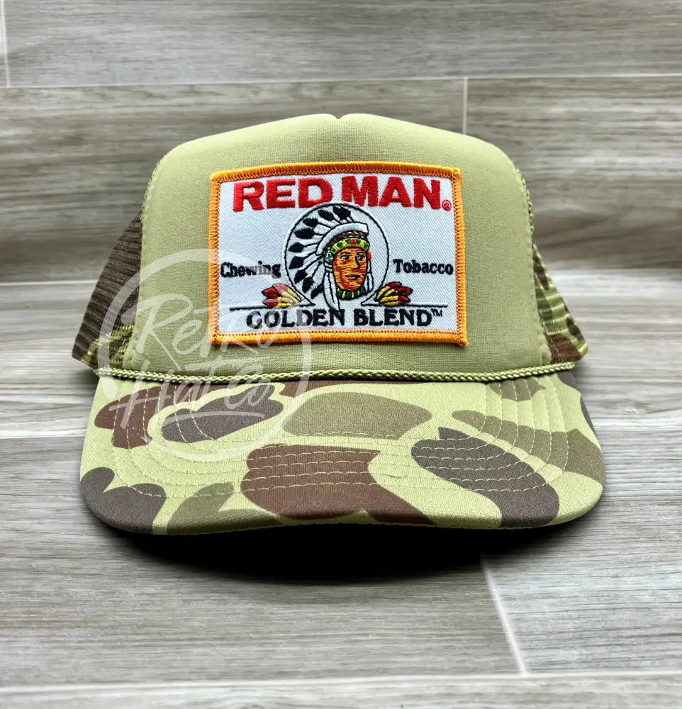 Red Man Golden on Solid Front Camo Rope Hat