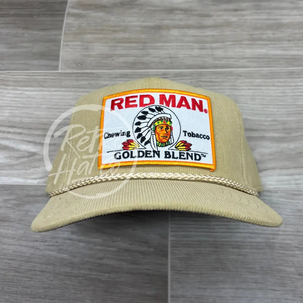 Red Man Golden on Tan Corduroy Rope Hat