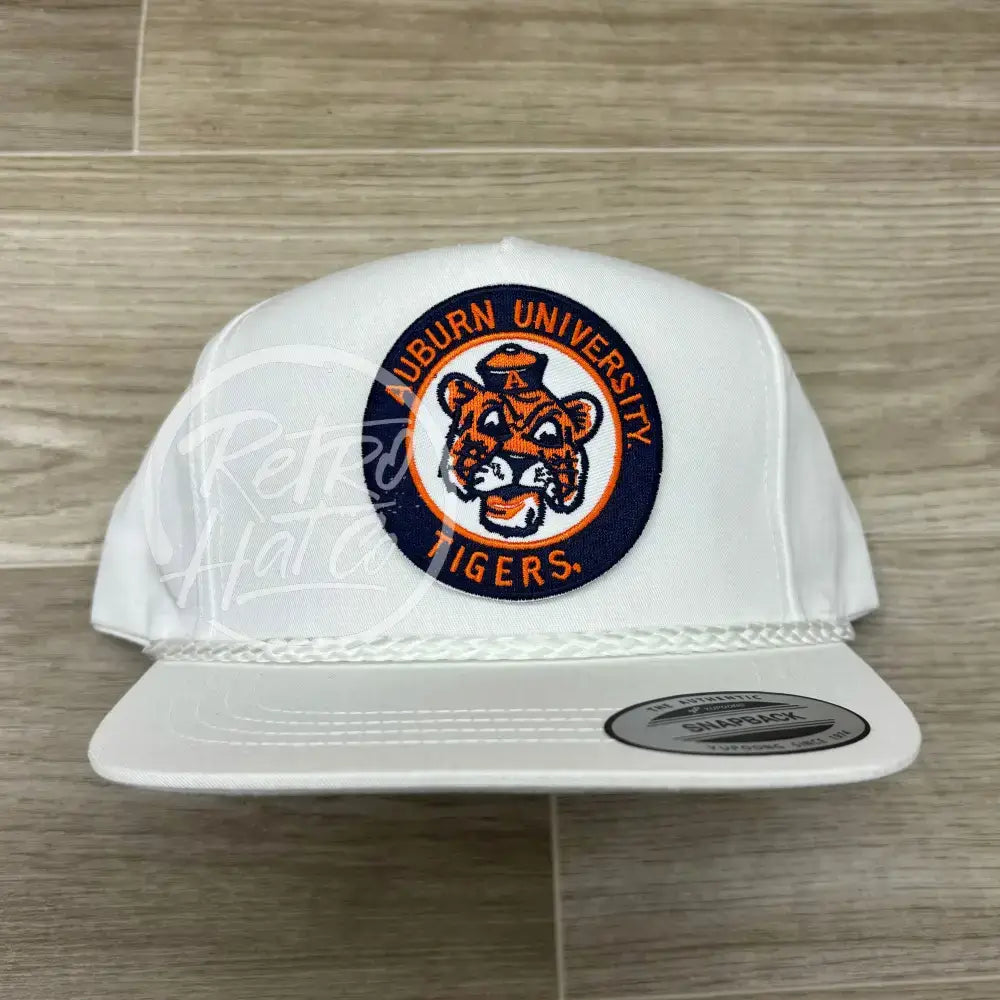 Retro Auburn Tiger Patch on White Classic Rope Hat