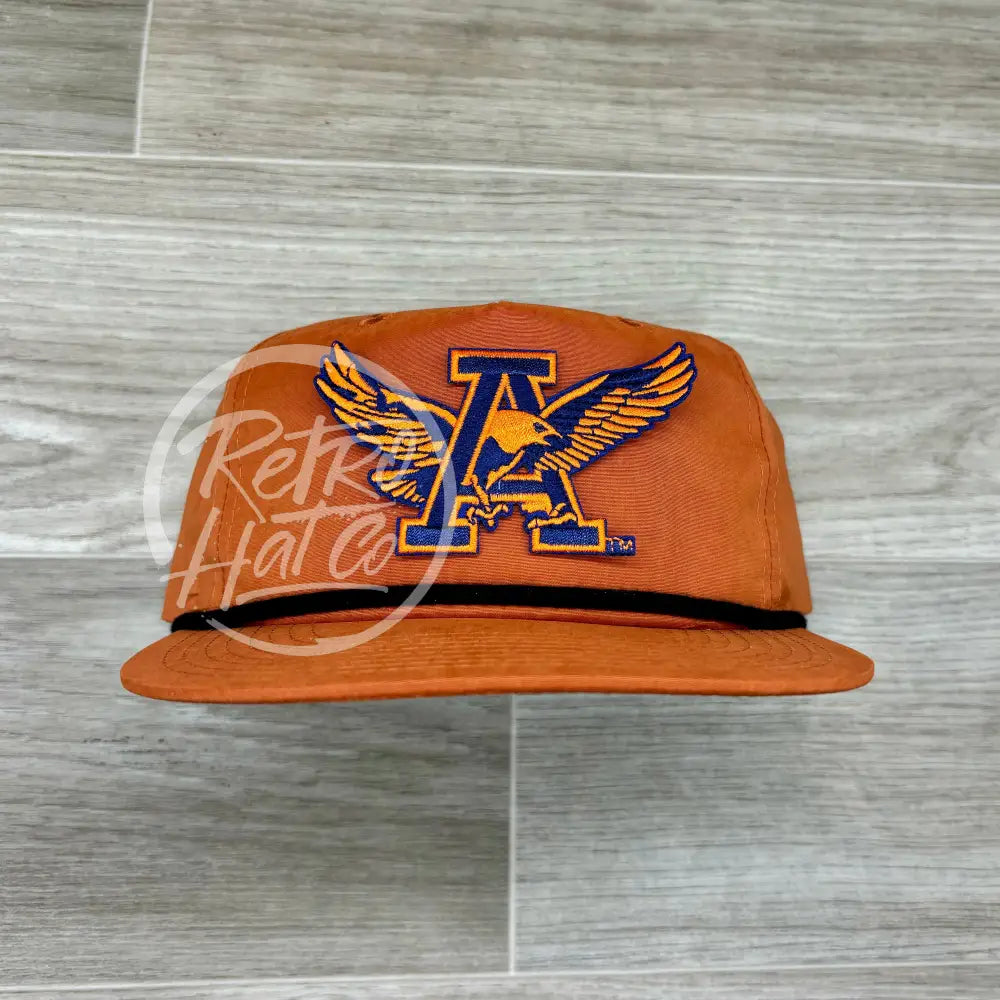 Retro Auburn War Eagle Patch on Orange Retro Hat with Black Rope