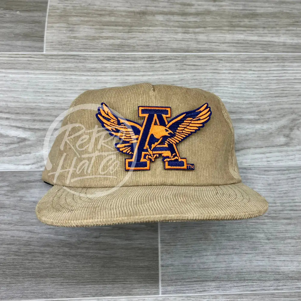 Retro Auburn War Eagle Patch on Tan Corduroy Hat