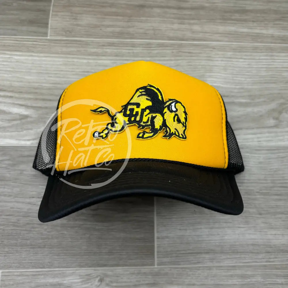 Retro Colorado Buffaloes CU (detailed) Patch on Black/Gold Meshback Tr