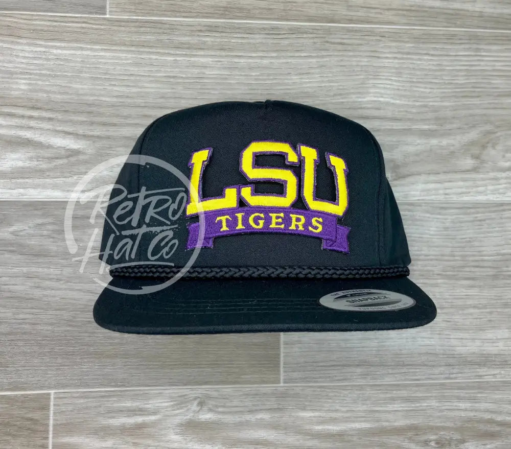 Retro LSU Tigers Banner on Black Classic Rope Hat