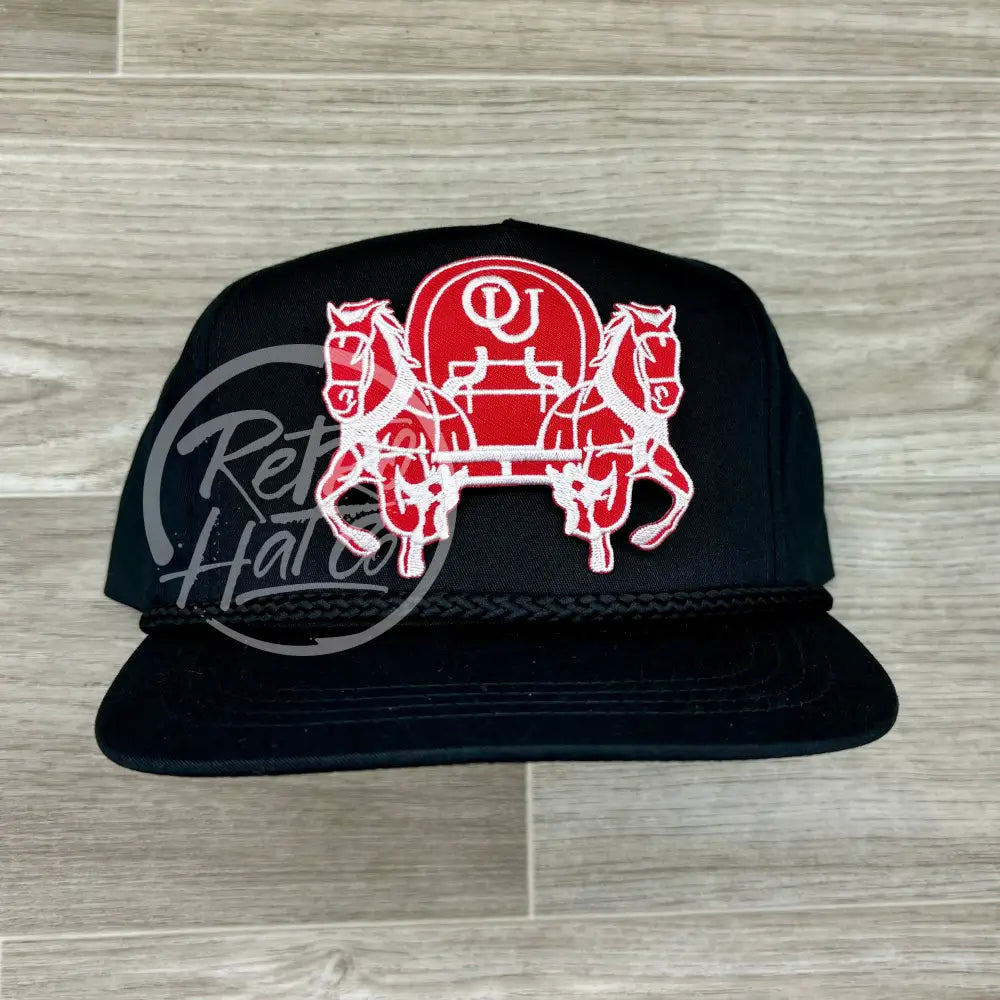 Retro Oklahoma OU Sooners Horses on Black Classic Rope Hat