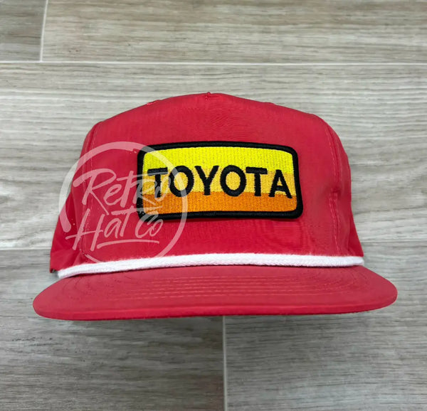 Retro Toyota Patch on Red Poly Rope Hat