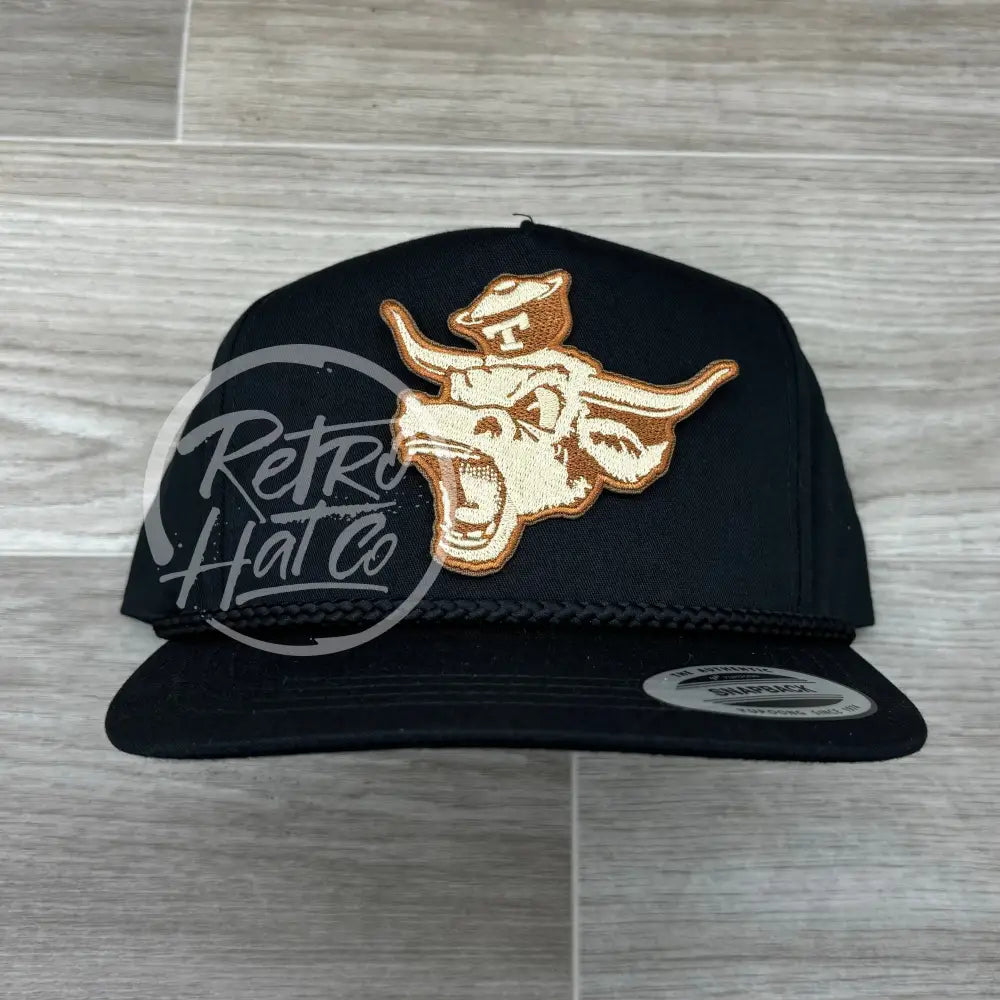 Retro UT / Texas Longhorns Bevo on Black Classic Rope Hat