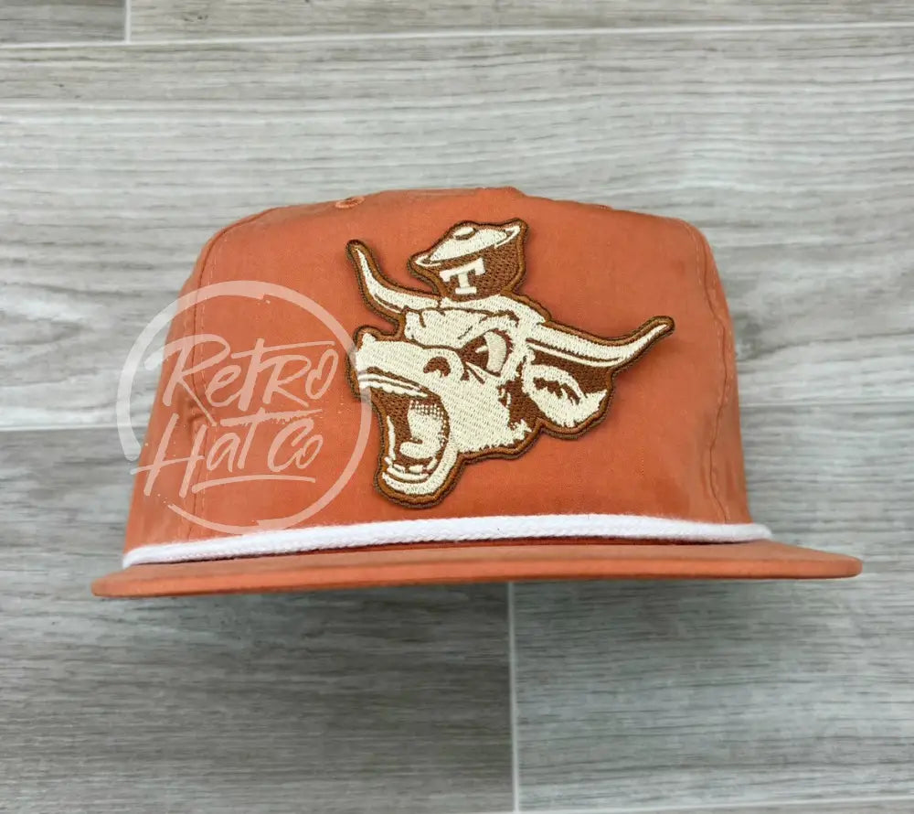 Retro UT / Texas Longhorns Bevo on Orange Poly Rope Hat