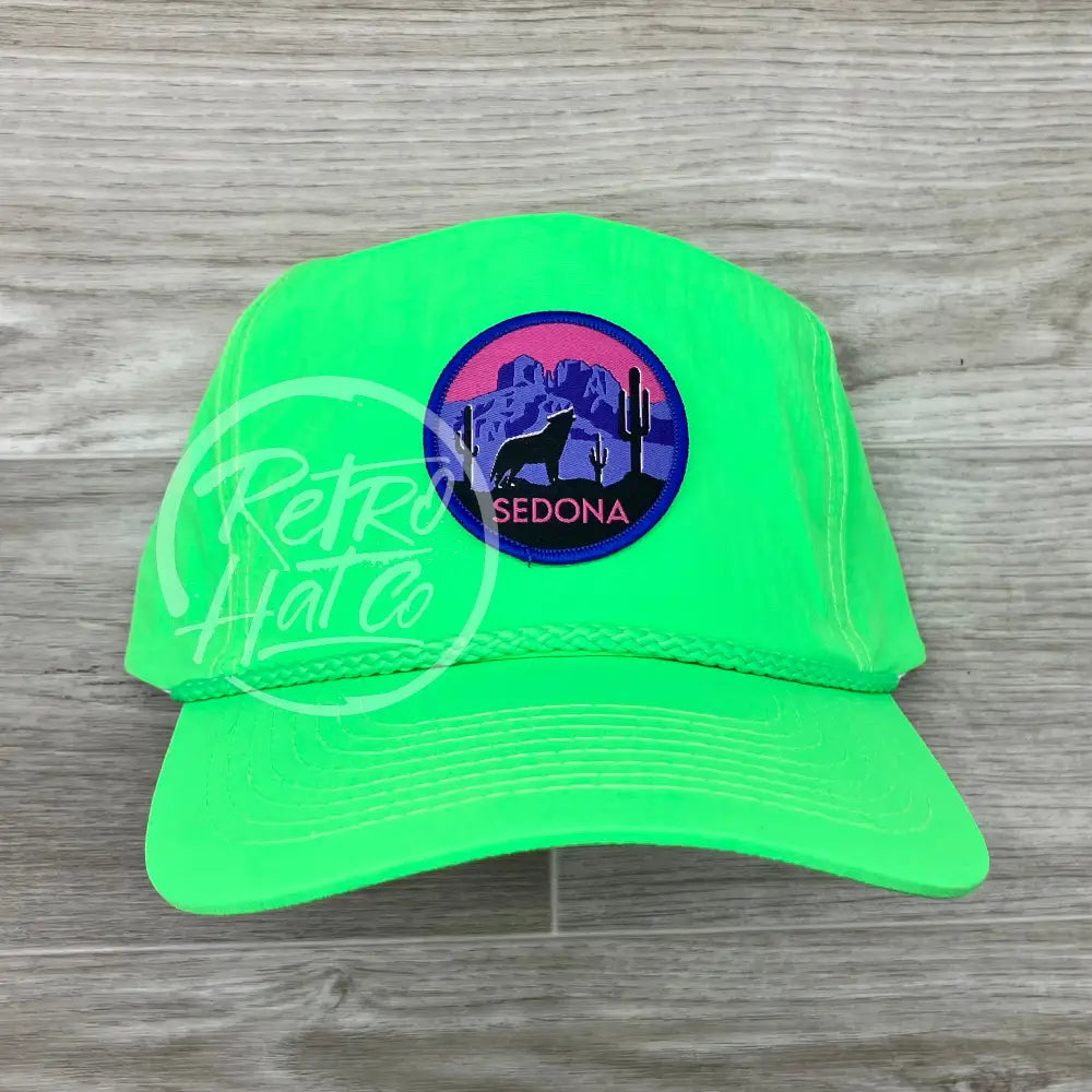 Sedona Patch on Neon Lime Nylon Retro Rope Hat