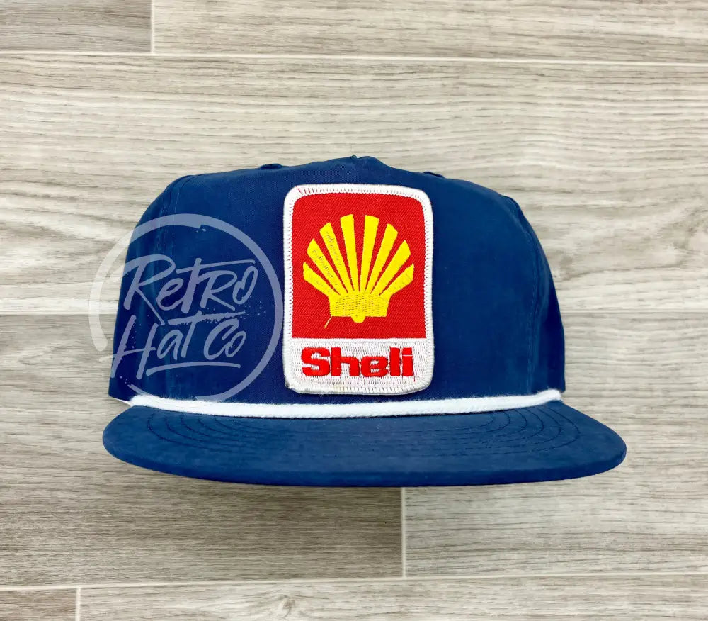 Shell Oil Patch on Blue Poly Rope Hat