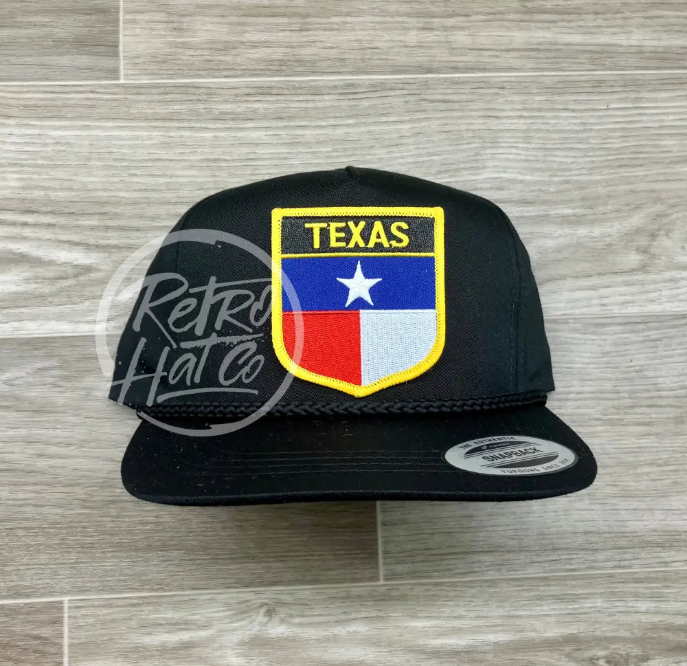 Texas Flag (Gold Border Shield) on Classic Retro Rope Hat