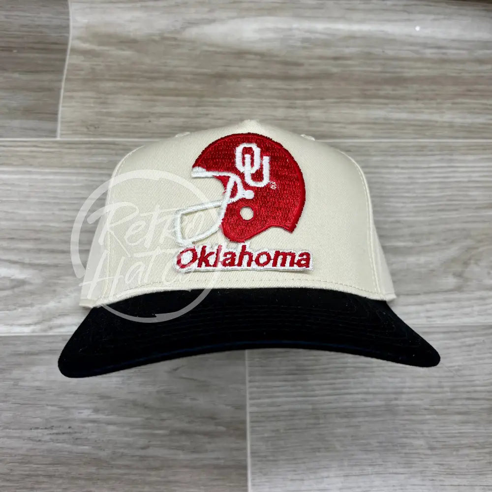 Vintage 70s Oklahoma Sooners / OU Helmet Patch on Natural/Black Hat