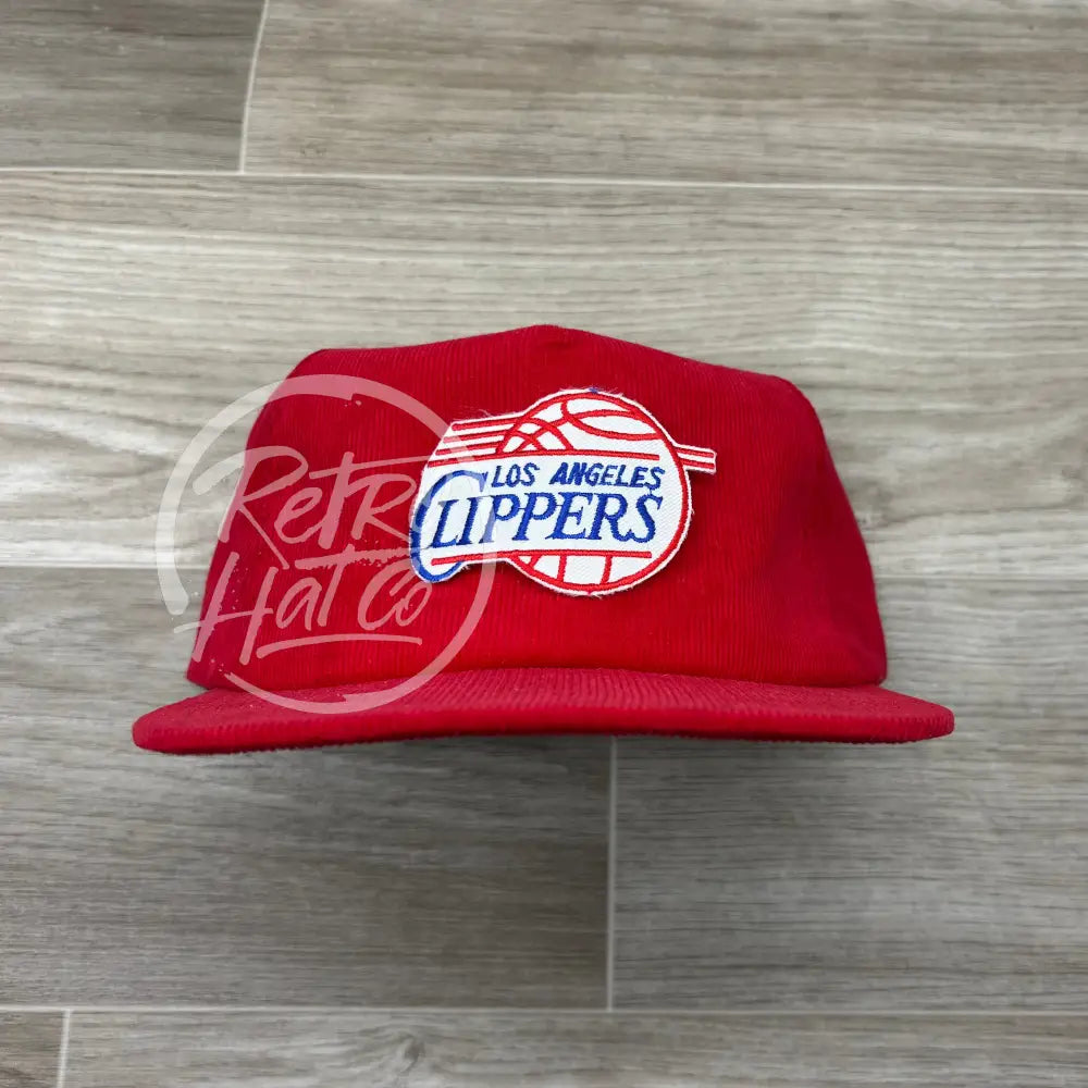 Vintage 90s Los Angeles Clippers Patch on Red Corduroy Hat