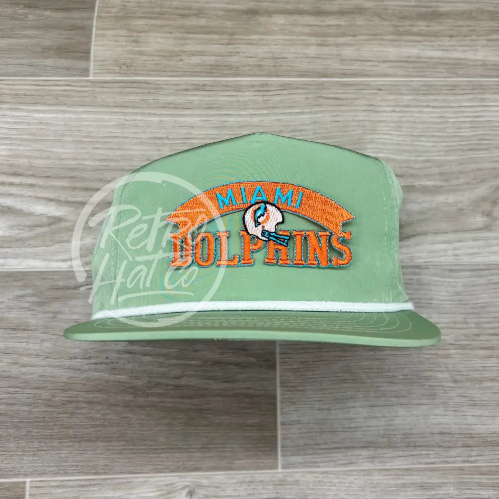 Vintage 90s Miami Dolphins Patch on Green Poly Retro Rope Hat