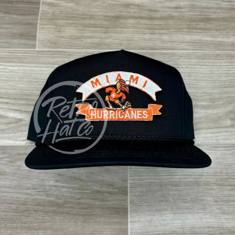 Vintage 90s Miami Hurricanes Patch on Black Classic Rope Hat