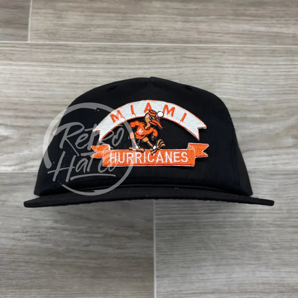 Vintage 90s Miami Hurricanes Patch on Black Classic Rope Hat