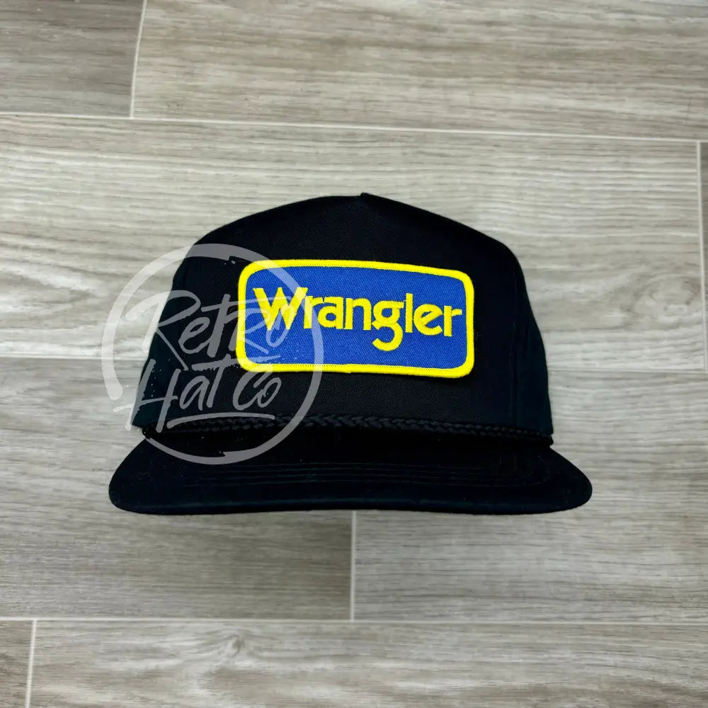 Wrangler (Blue) on Black Classic Rope Hat