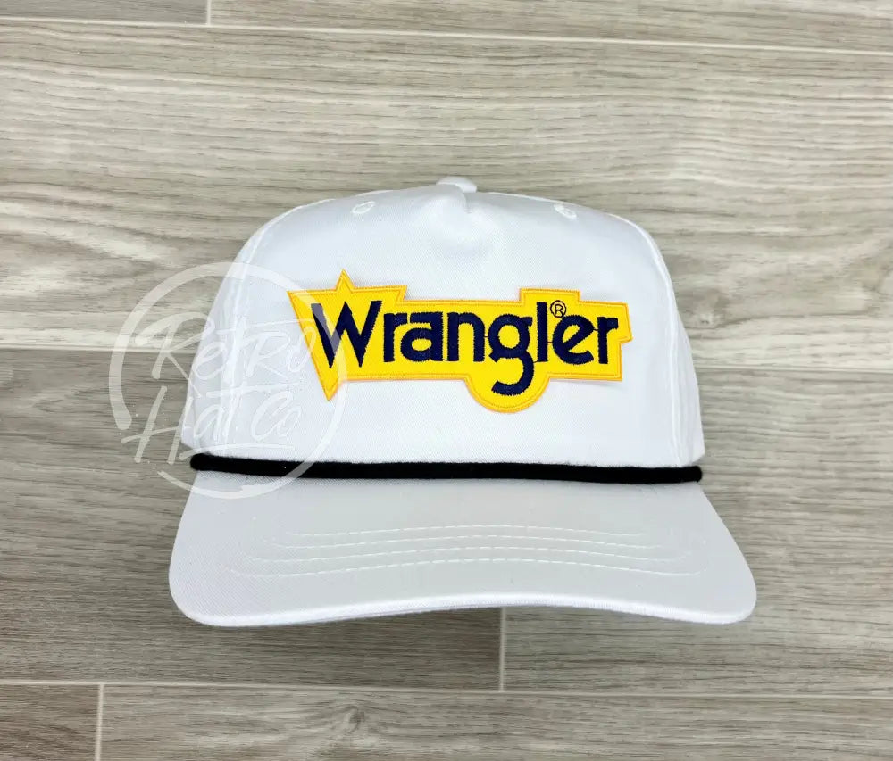 Wrangler on White Retro Rope Hat w/Black Rope
